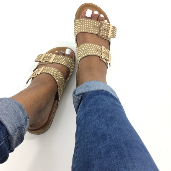 Shoes | Open Toe Double Strap Nubuck Tan Footbed Sandals | Poshmark